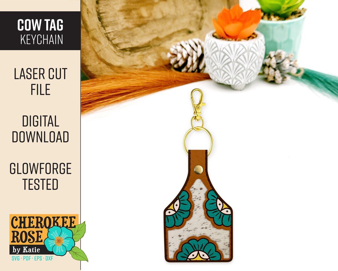 Western Cow Tag Leather Keychain Design File- Cowgirl Keychain Svg ...