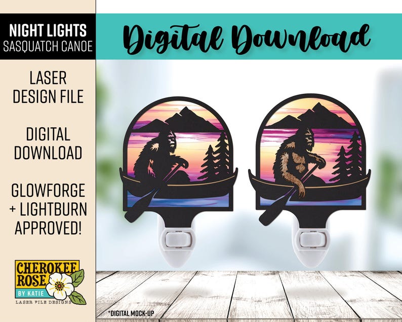 Laser Cut Bigfoot Night Light SVG File: Sasquatch Canoe Design (digital ...