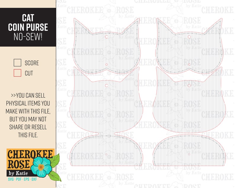 Cat Coin Purse SVG: No Sew Leather Pattern, Laser Cut File (digital ...