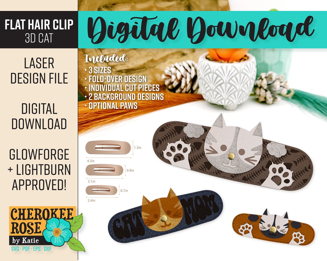 3D Cat Hair Clip SVG: Laser Cut File, Kitty Barrette (digital File) - Etsy