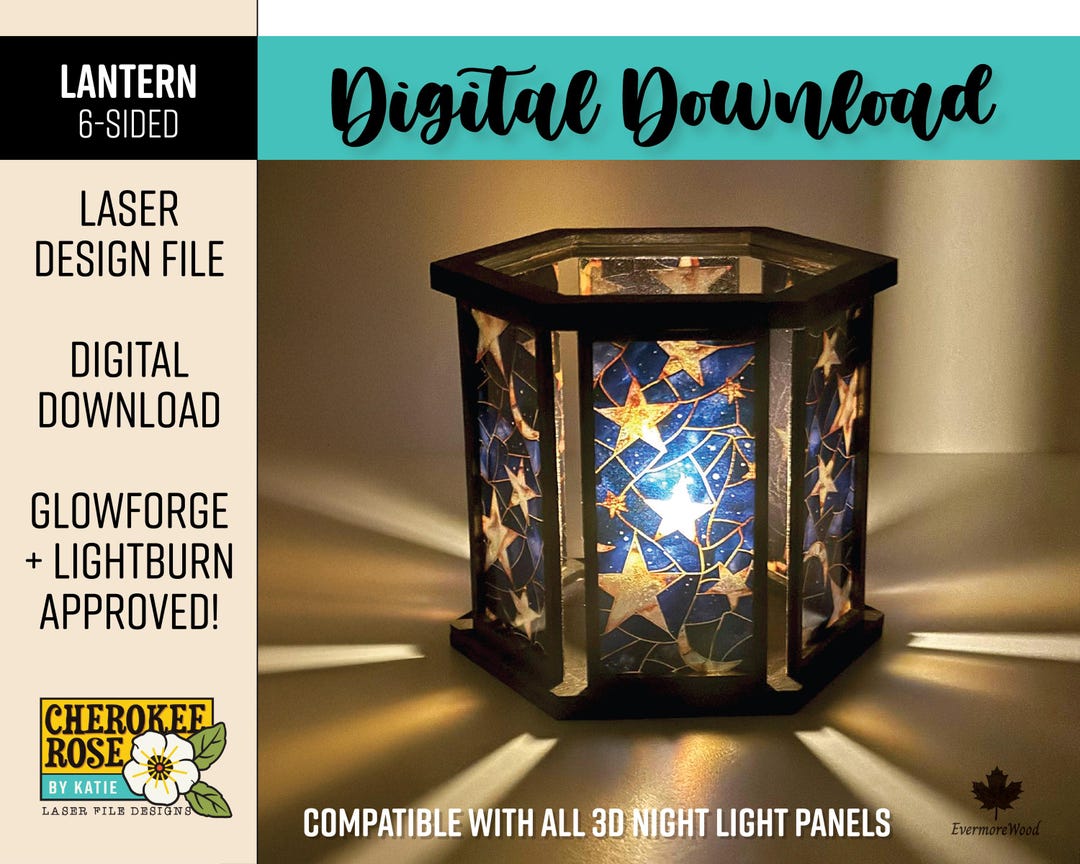 Laser Cut 6-sided Lantern File: 3D Night Light SVG, PDF (digital File ...
