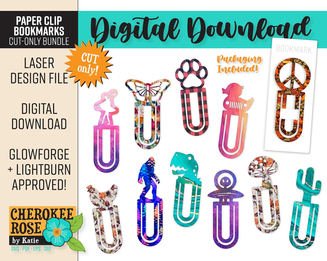 Paperclip Bookmark Laser Cut File Bundle: SVG, PDF (digital Download ...