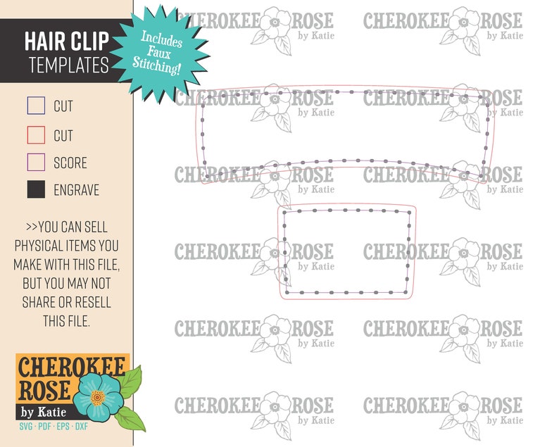 Hair Clip Template Design File Faux Stitching Large & - Etsy