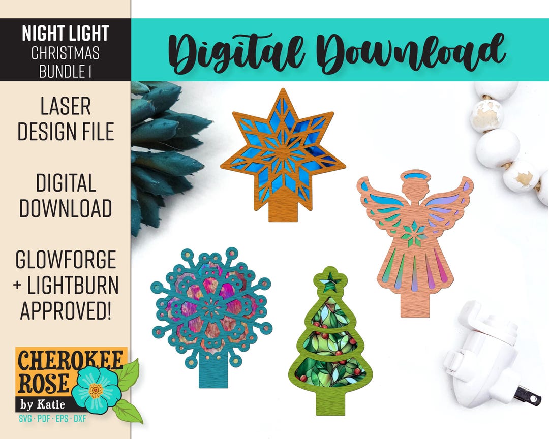 Christmas Night Light Laser Cut File Bundle: Angel, Tree, Snowflake ...