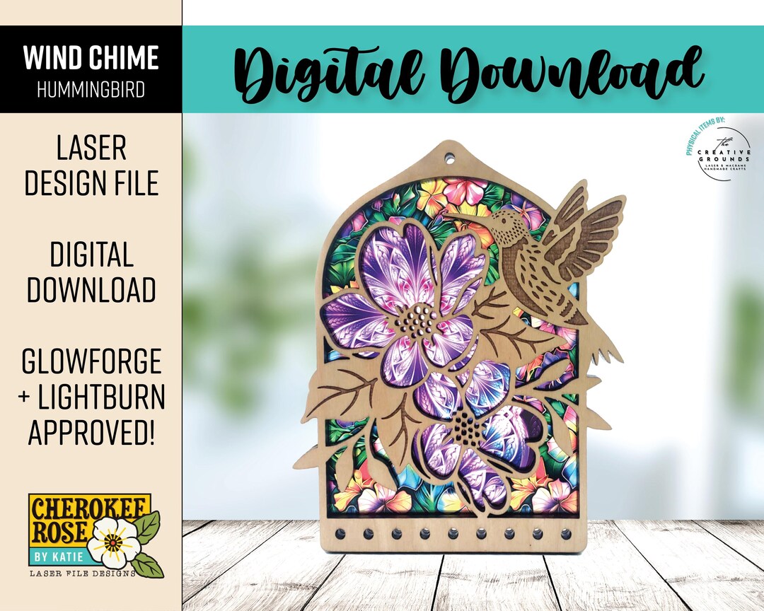Hummingbird Flower Wind Chime Laser Cut File (SVG, PDF Digital Download ...