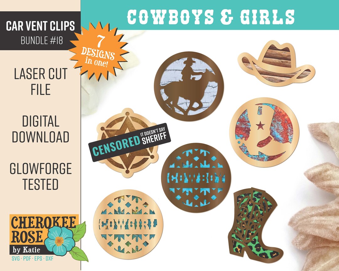 Cowboy Cowgirl Vent Clip Diffuser Laser Cut File: 7 Designs (PDF, SVG ...