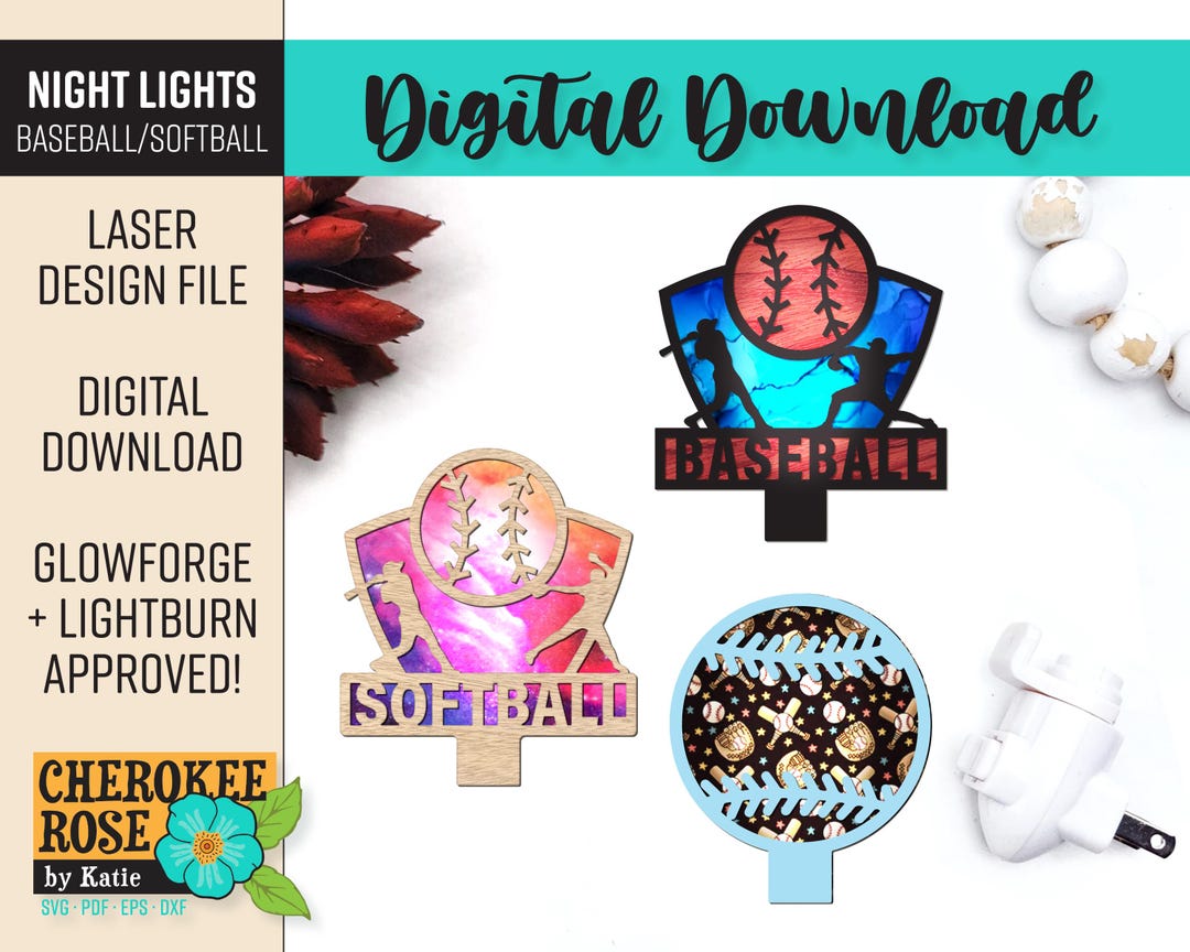 Sports Night Lights - Baseball Softball Night Light Svg - Laser Cut ...