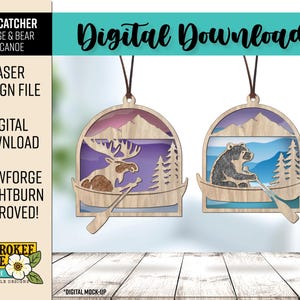 Moose & Bear in Canoe Sun Catchers - Small Sun Catchers - Layered ...