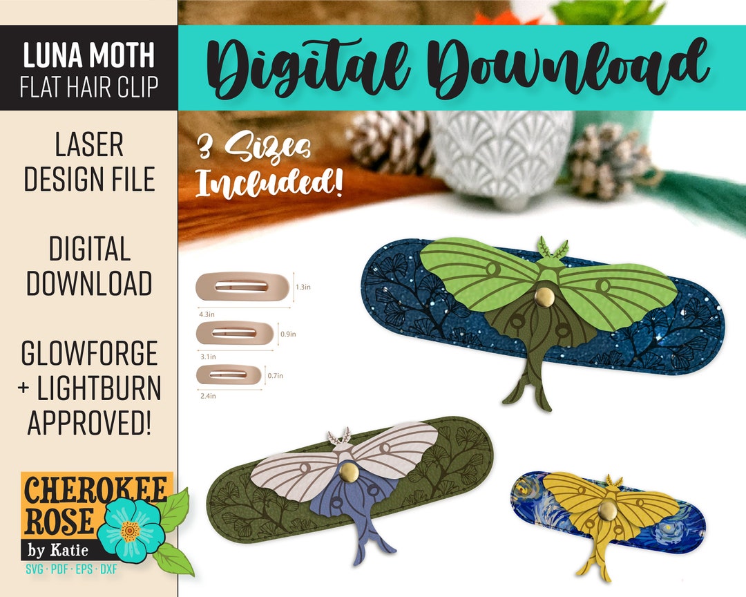 Luna Moth Hair Clip SVG: Butterfly Barrette Laser Cut File (digital ...