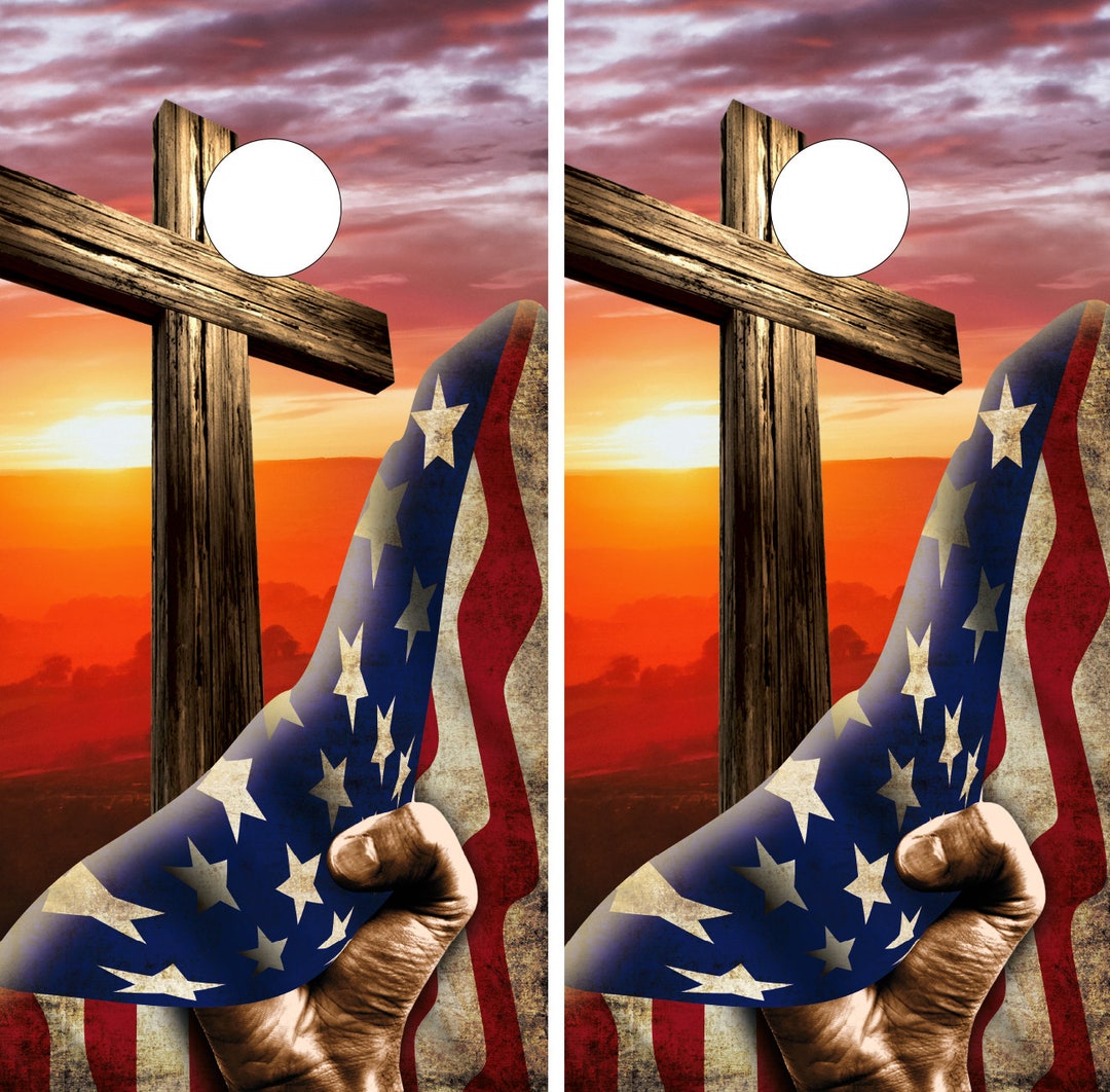 2 WATERPROOF Cornhole Wraps / Pair / SUNSET CROSS Flag Decal ...