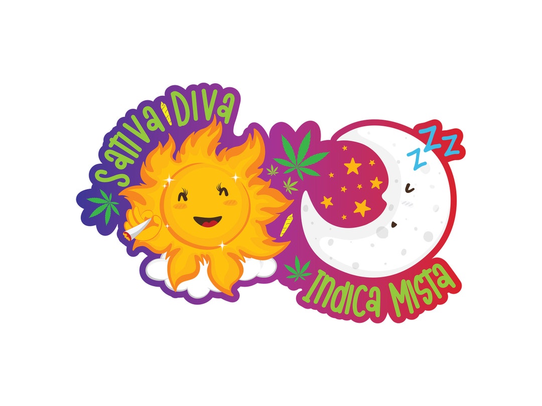 Sativa Diva Indica Mista Sun and Moon Sticker / Waterproof Decal. Fun ...