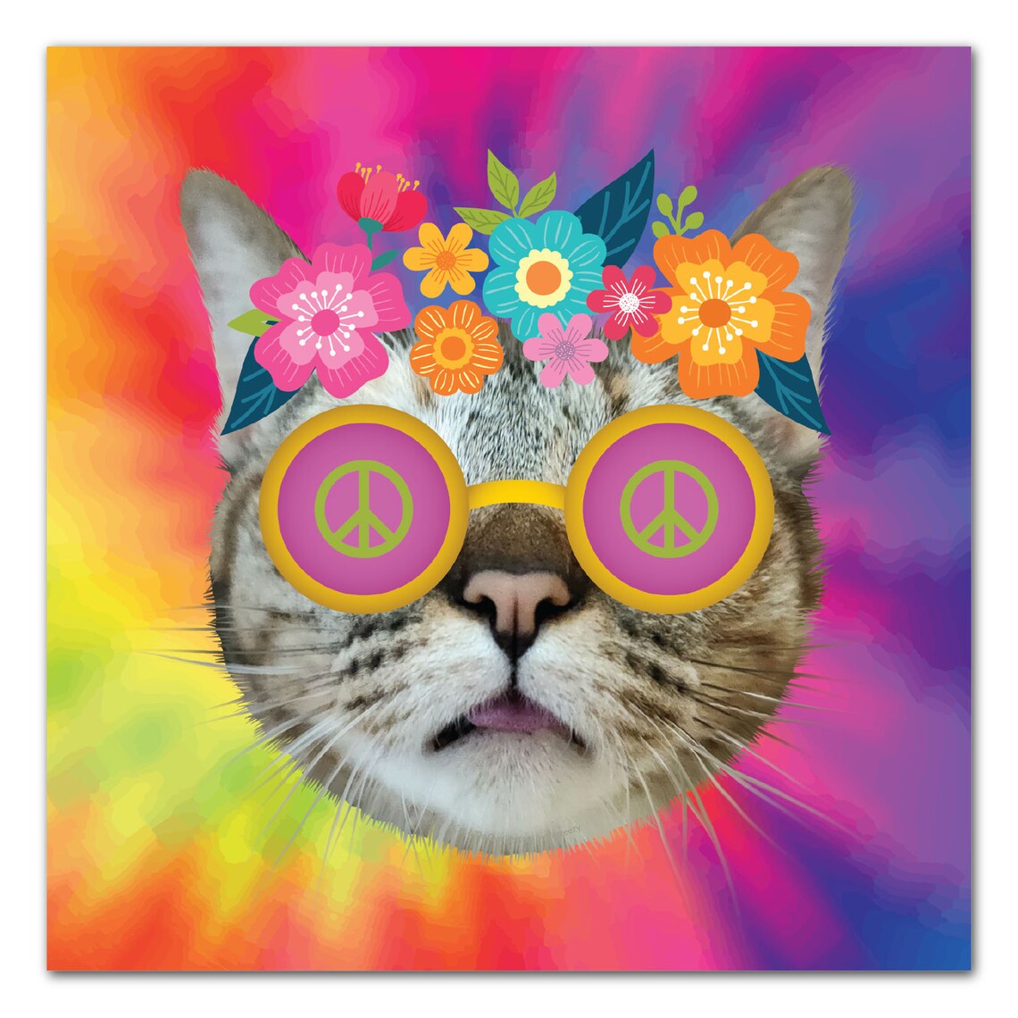 Hippie Flower Rainbow Cat With Sunglasses Sticker / Waterproof Decal ...