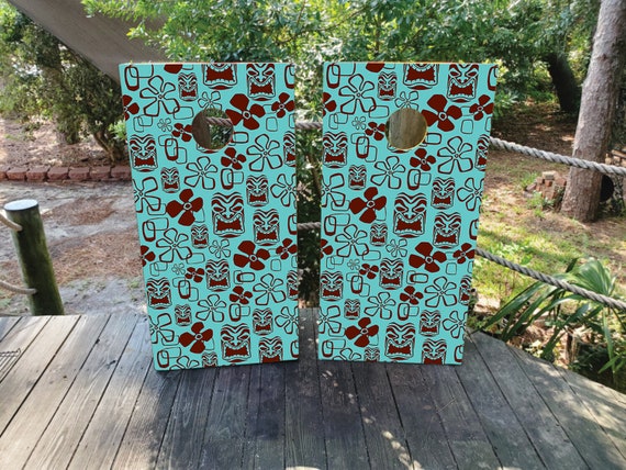 Tiki Party Game Vinyl Laminated Cornhole Board Wraps - Etsy