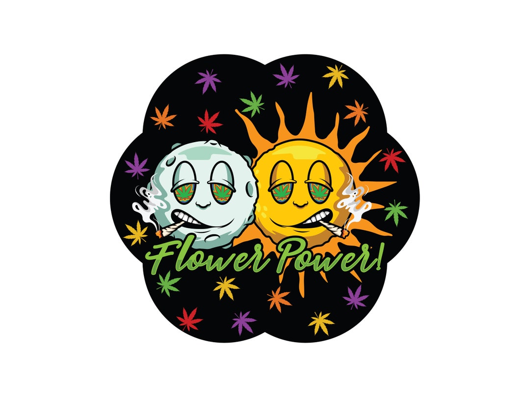 Flower Power Sun and Moon Weed Sticker / Waterproof Vinyl Decal ...