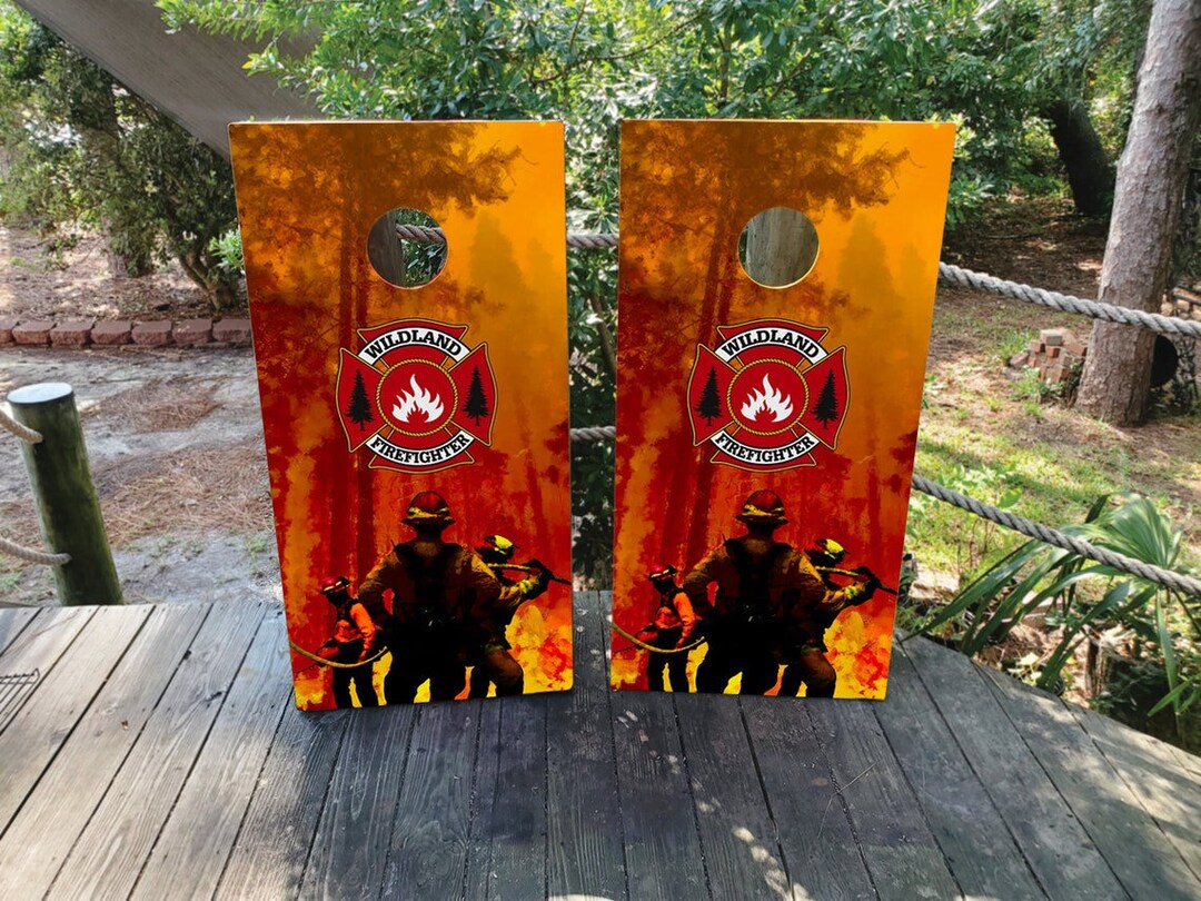 Wildland Firefighters Vinyl Laminated Cornhole Board Wraps | Cornhole ...