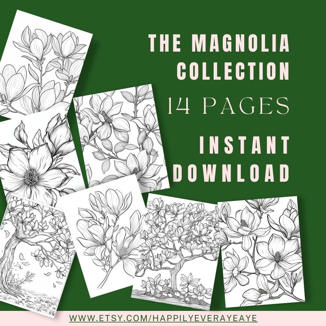 Magnolia, Exquisite Adult Coloring Pages to Unwind & Inspire! Elevate ...
