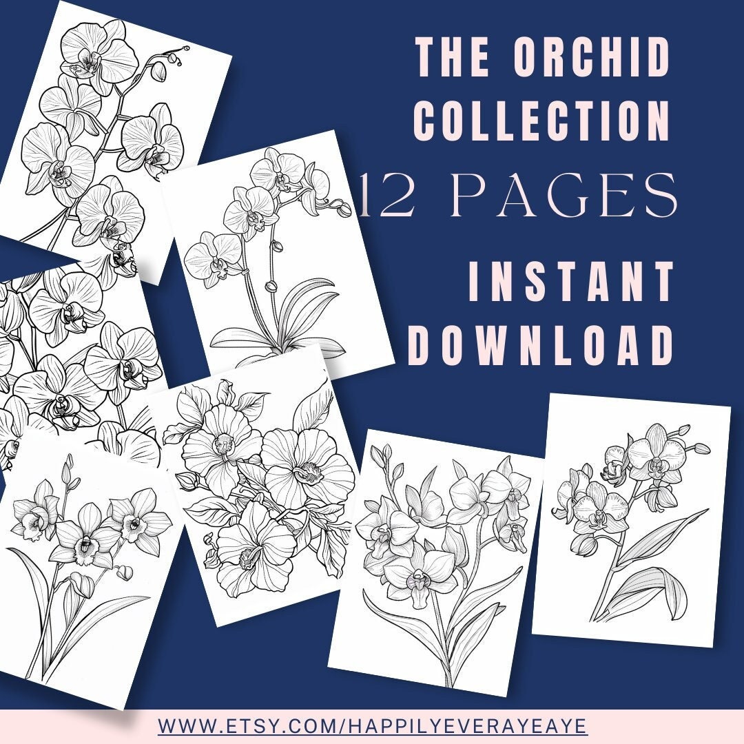 Printable Printable Orchid Coloring Book Pages for Adults, Floral Adult ...