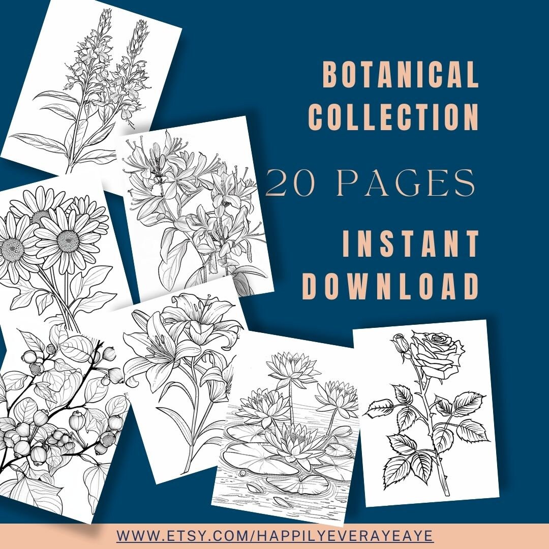 Printable Botanical Coloring Book Pages for Adults, Floral Adult ...