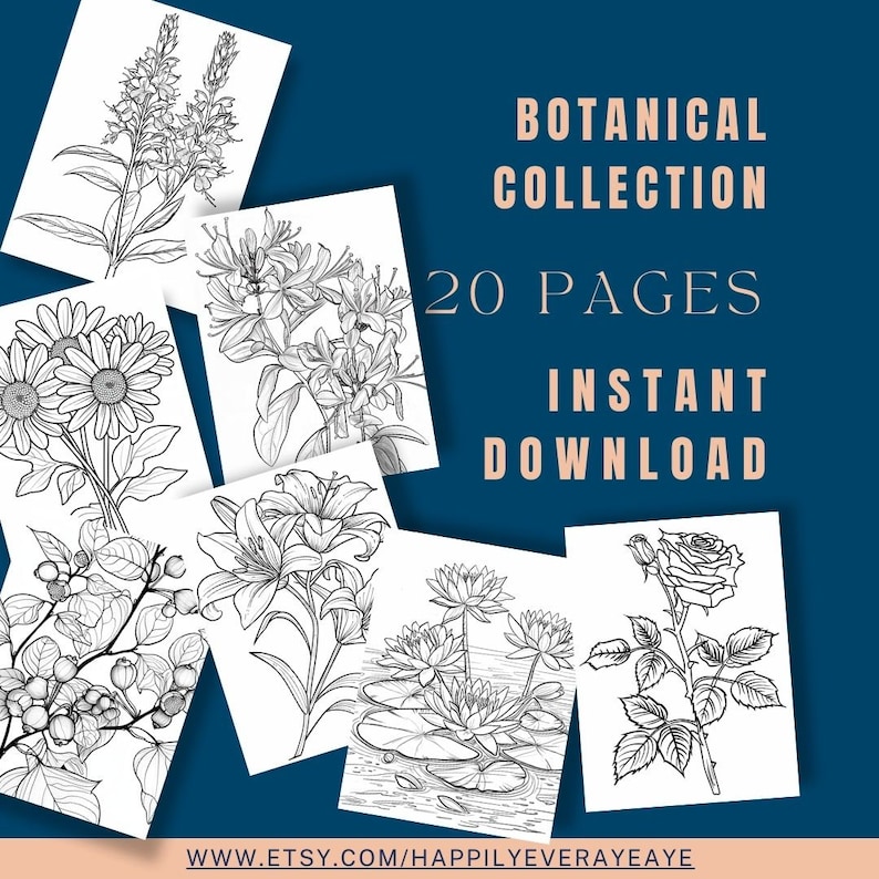 Printable Botanical Coloring Book Pages for Adults, Floral Adult ...