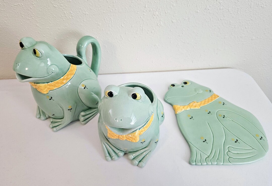 Ceramic Otagiri Frogs With Bows and Flowers Creamer Pitcher, Bowl or ...