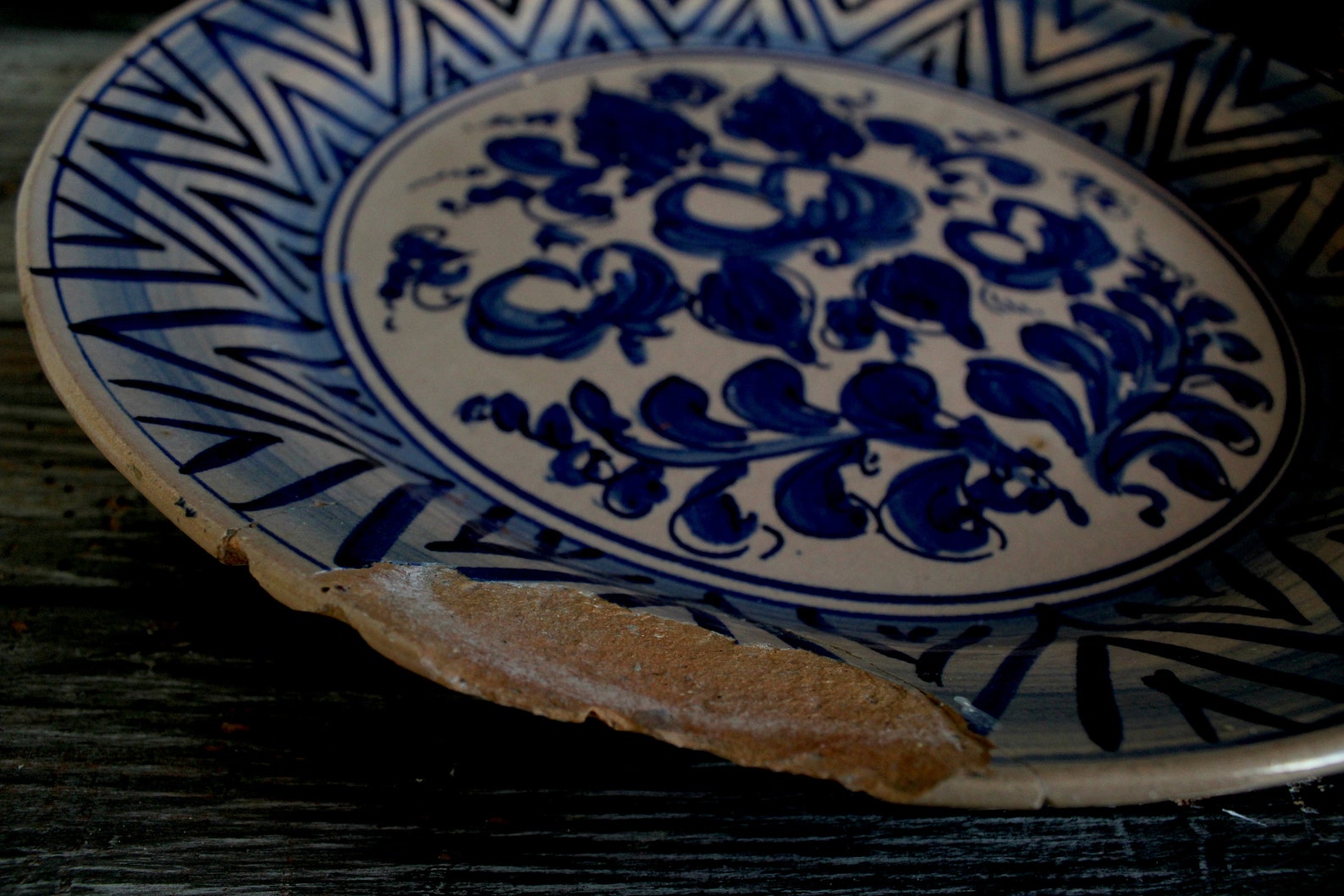 Italian Antique Blue Plate, Hand Painted With Leaf Designs, Rustic Wall ...