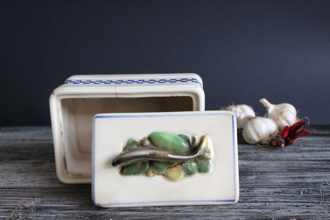 Vintage Sardine Pot or Sardine Box, Rectangular Ceramic Dish in White ...