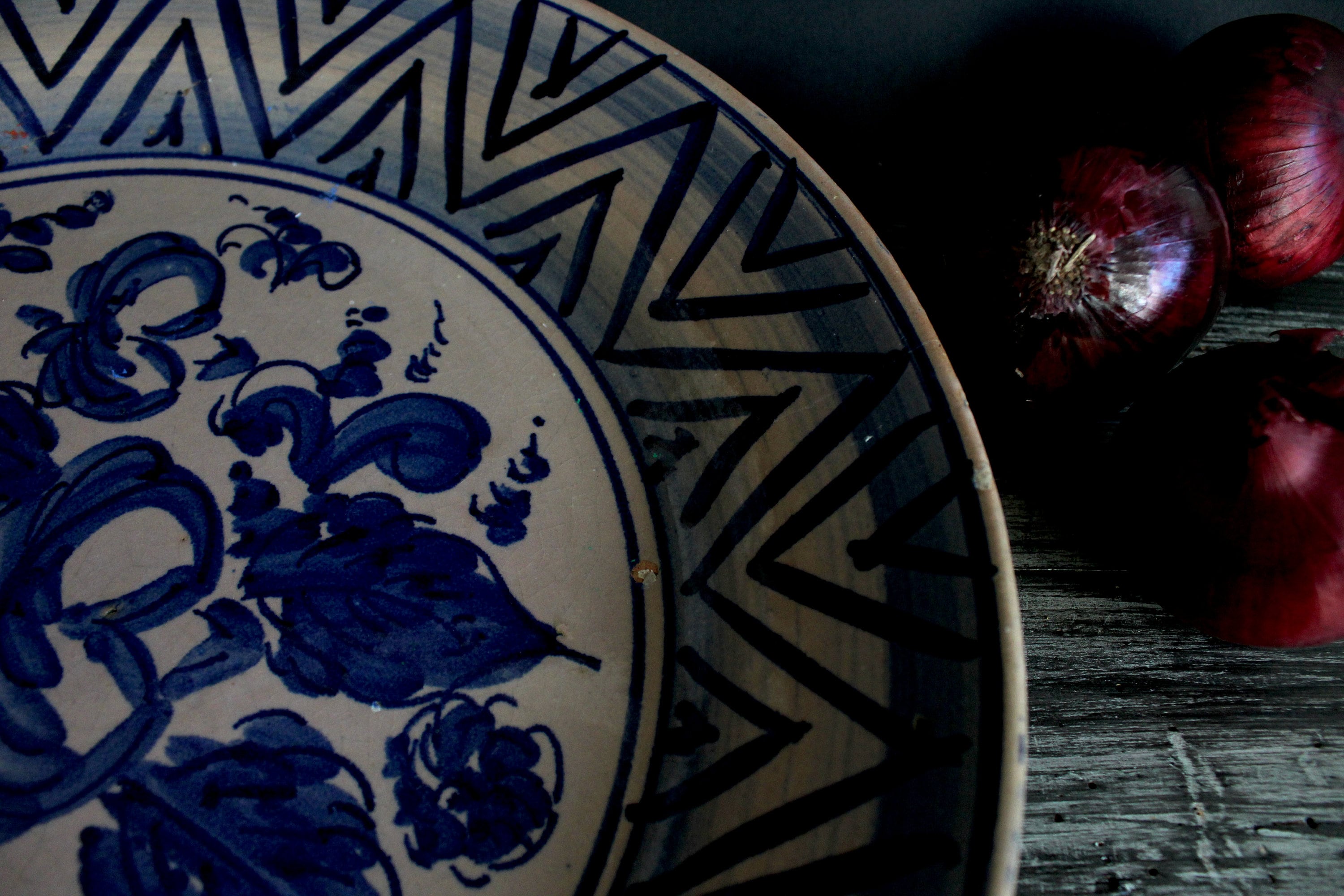 Italian Antique Blue Plate, Hand Painted With Leaf Designs, Rustic Wall ...