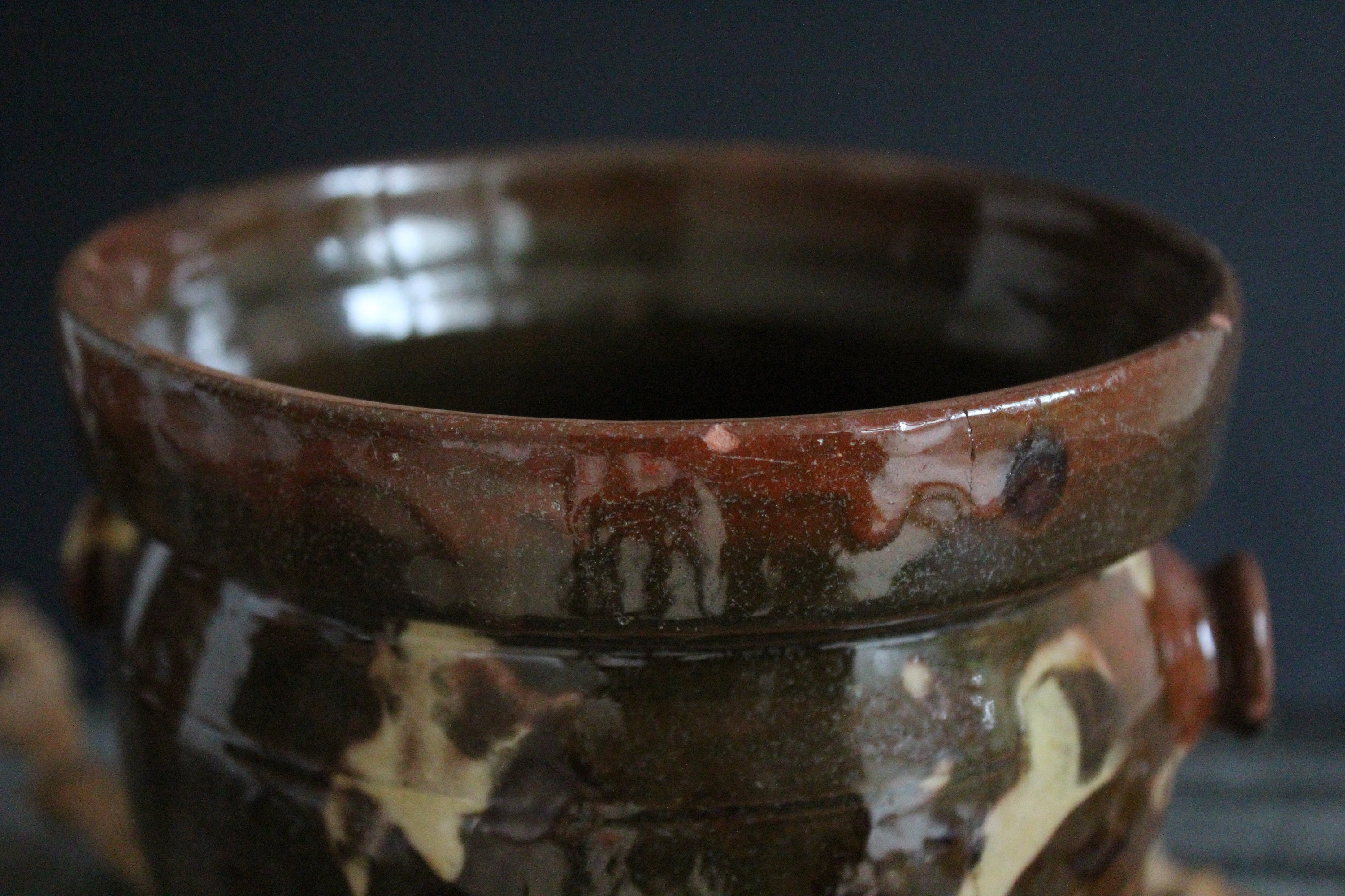 French Vintage Confit Pot, Dark Brown Glaze With Buttery Yellow ...