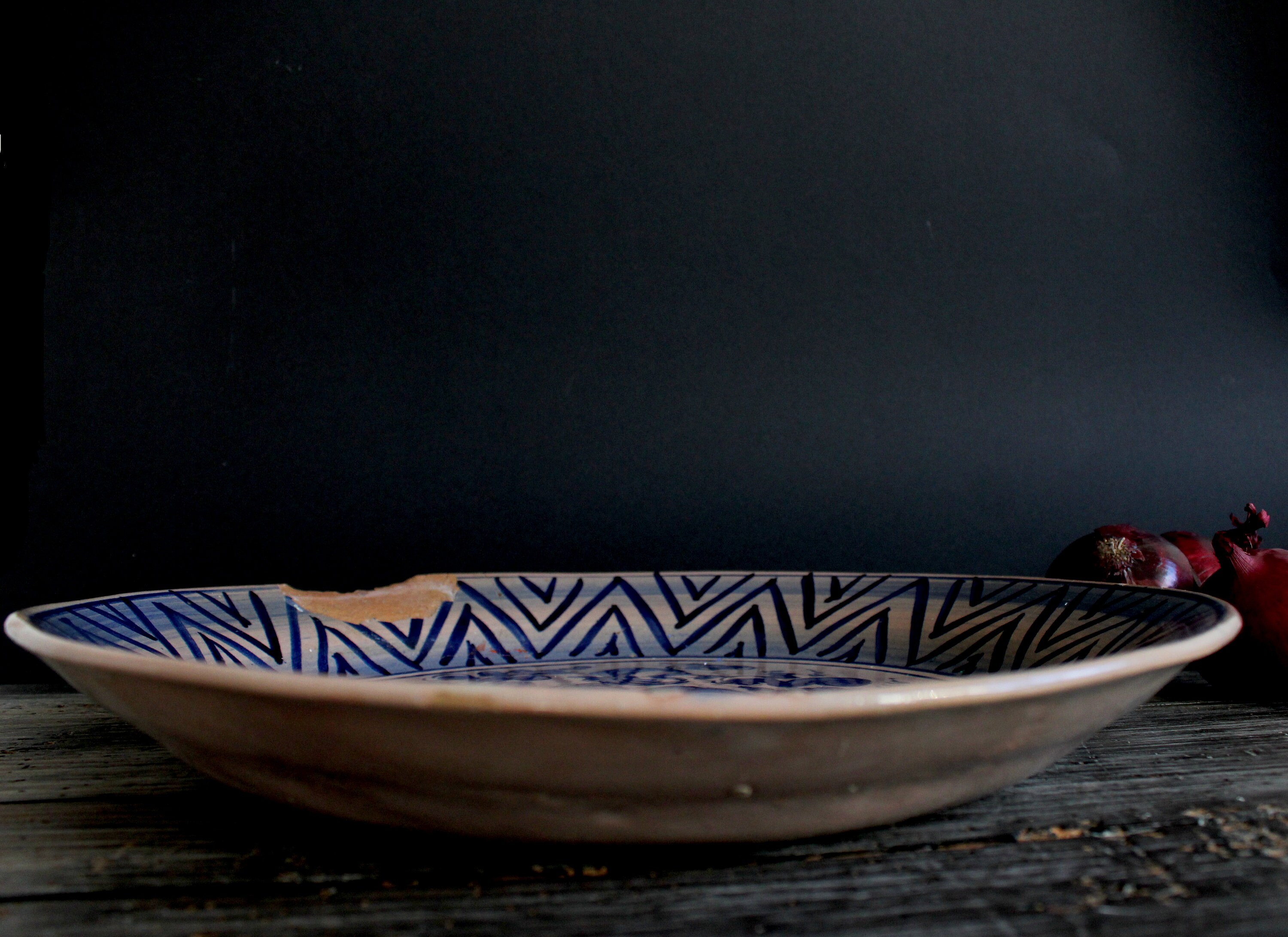 Italian Antique Blue Plate, Hand Painted With Leaf Designs, Rustic Wall ...