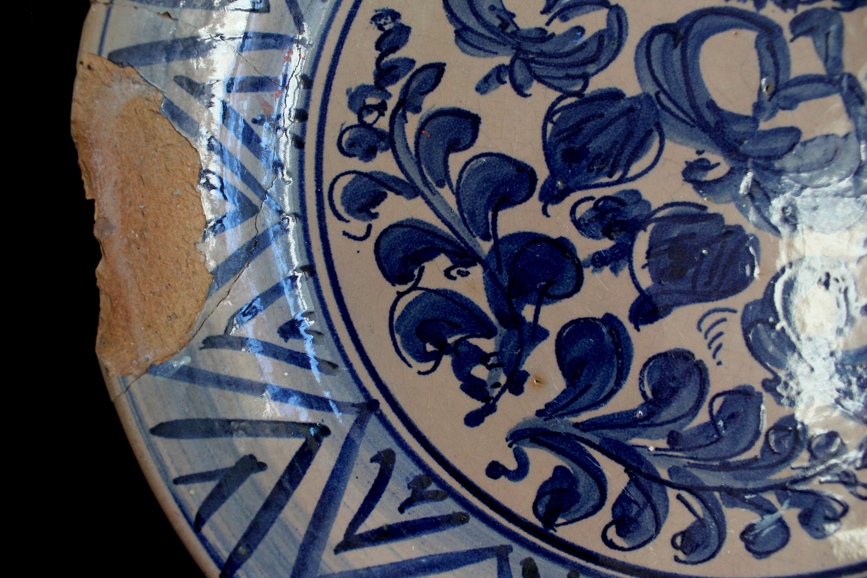 Italian Antique Blue Plate, Hand Painted With Leaf Designs, Rustic Wall ...