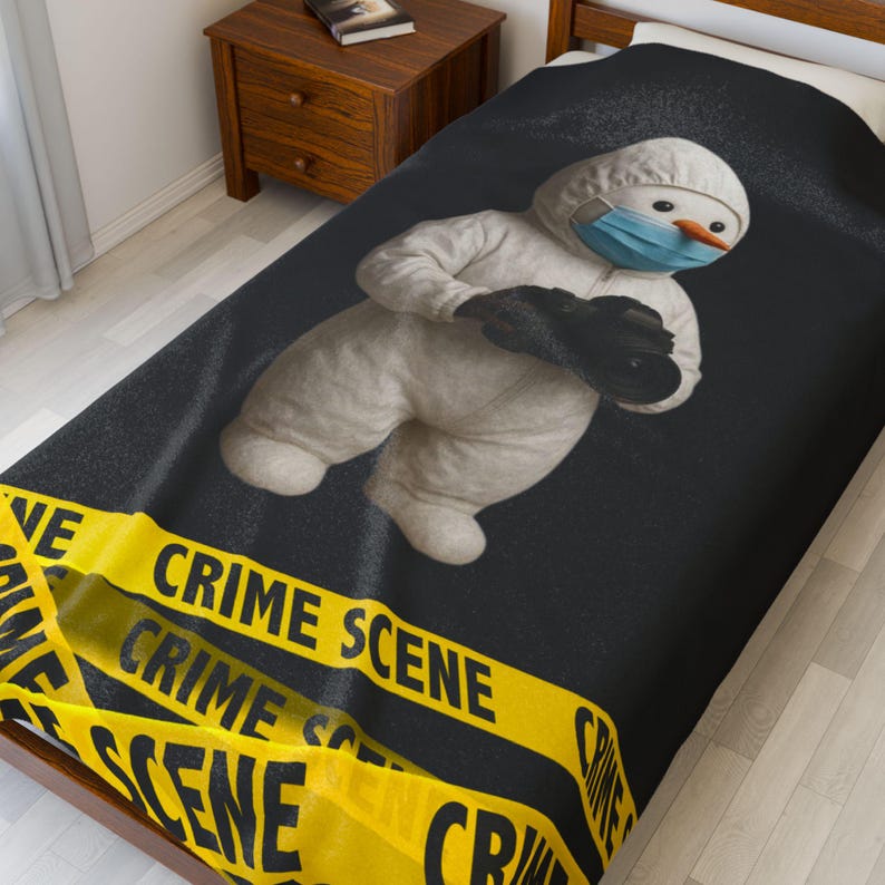 Crime Scene Snowman Holding Camera Velveteen Plush Blanket | Crime ...