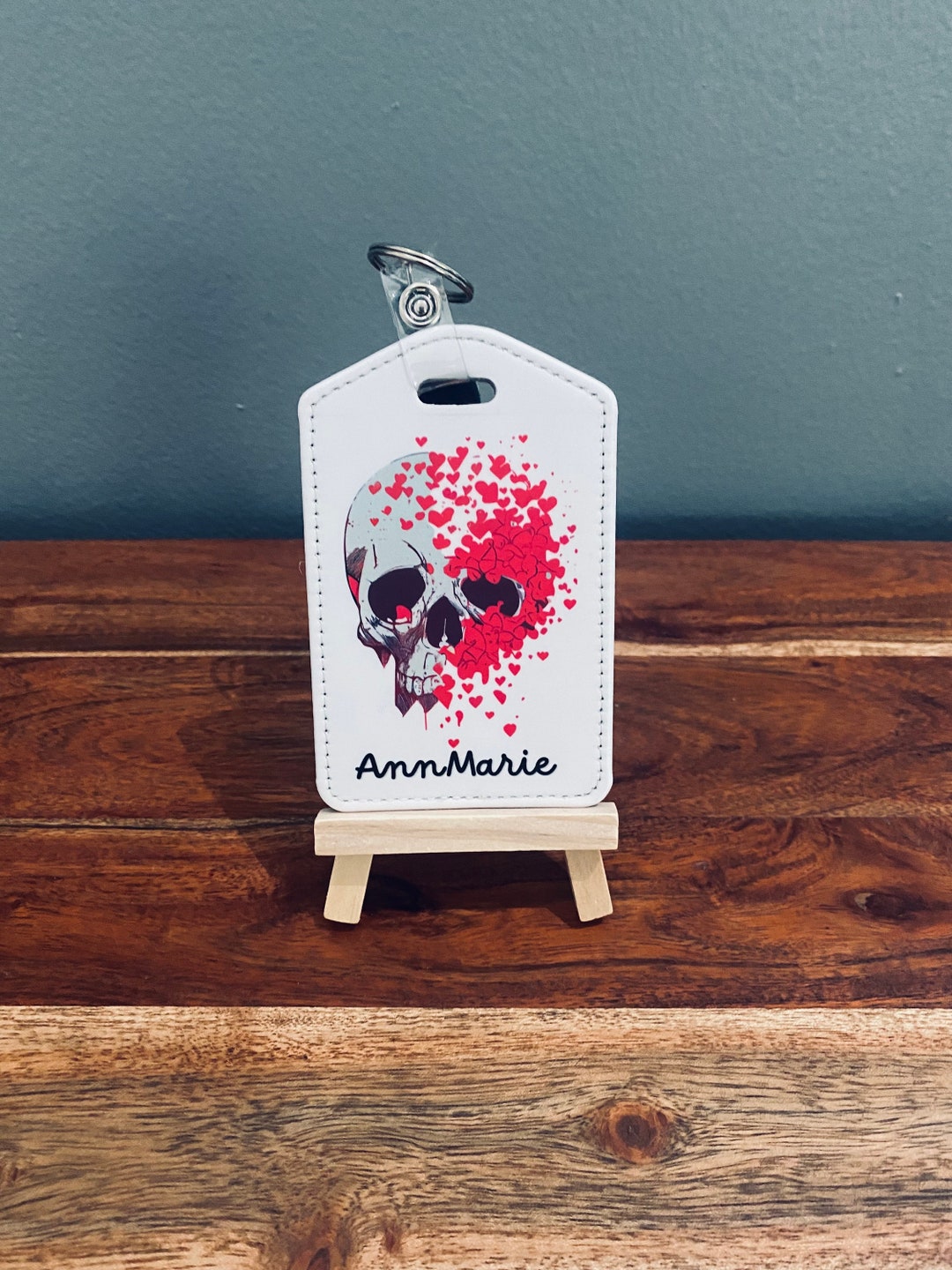 Pink Heart Skull ID Badge Holders With Retractable Clip Work Badge ...