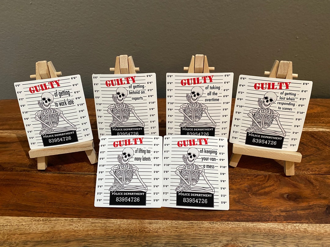 Guilty of Skeleton Mugshot Crime Scene Sticker Decal Magnet Gift Funny ...