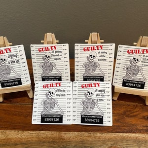 Guilty of Skeleton Mugshot Crime Scene Sticker Decal Magnet Gift Funny ...