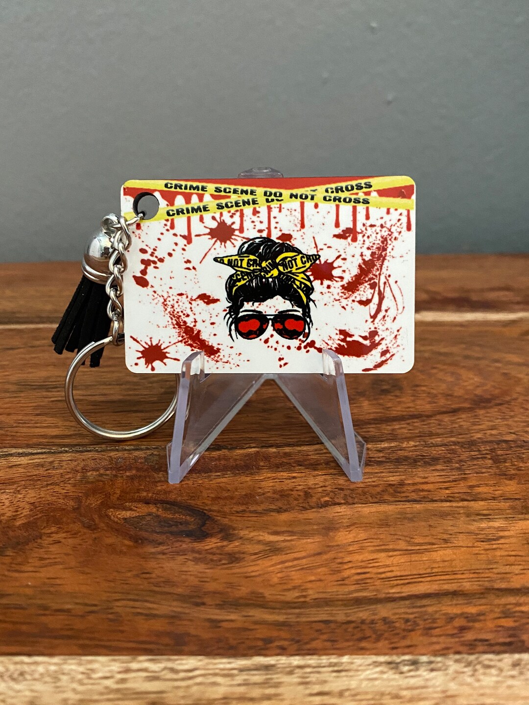 Crime Scene Messy Bun Blood Spatter Keychain With Tassel Custom CSI ...