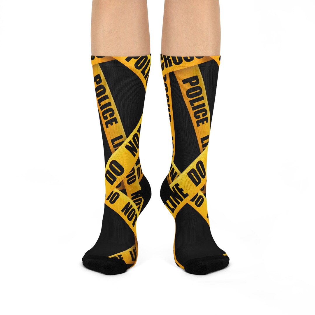 Print on Demand Crime Scene Tape Cushioned Crew Socks Police Crime ...