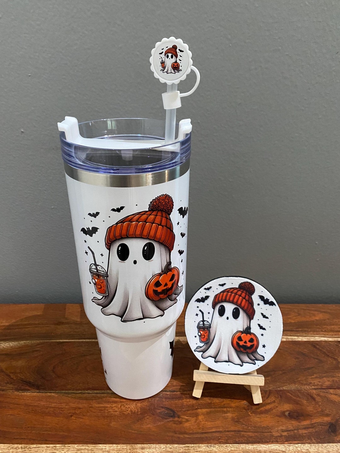 40oz Cute Ghost Halloween 3D Puff Like Spooky Vibes Ghost Fall Pumpkin ...