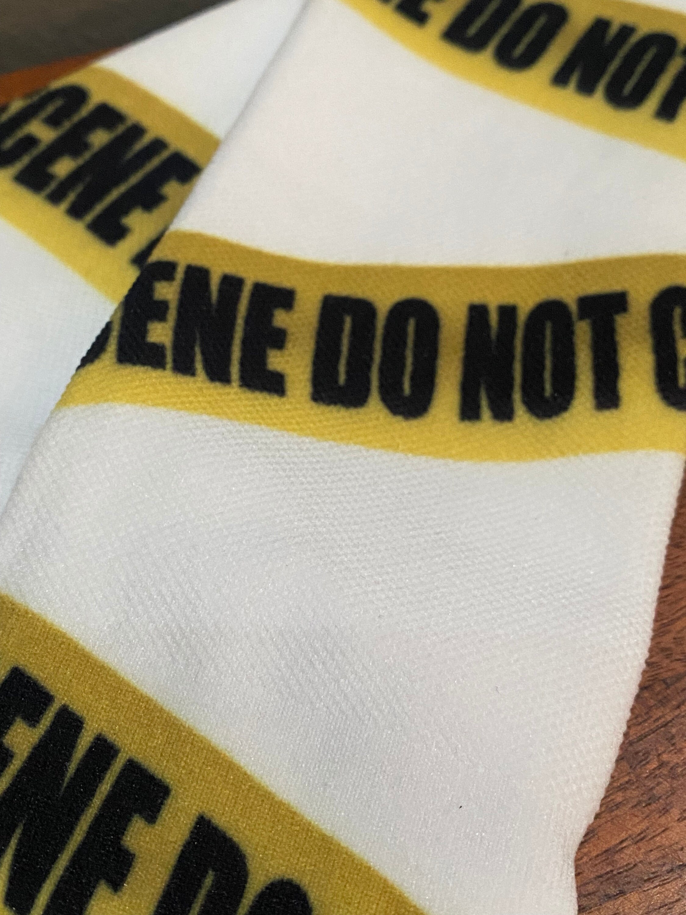 Print on Demand Crime Scene Tape Cushioned Crew Socks Crime Scene ...