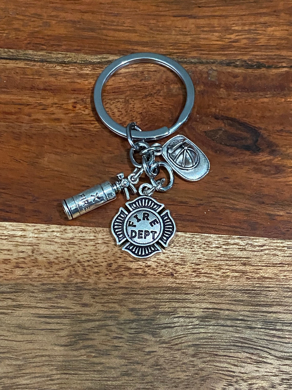 Fire Fighter Charmed Keychain Fire Department Fire Hat Fire ...