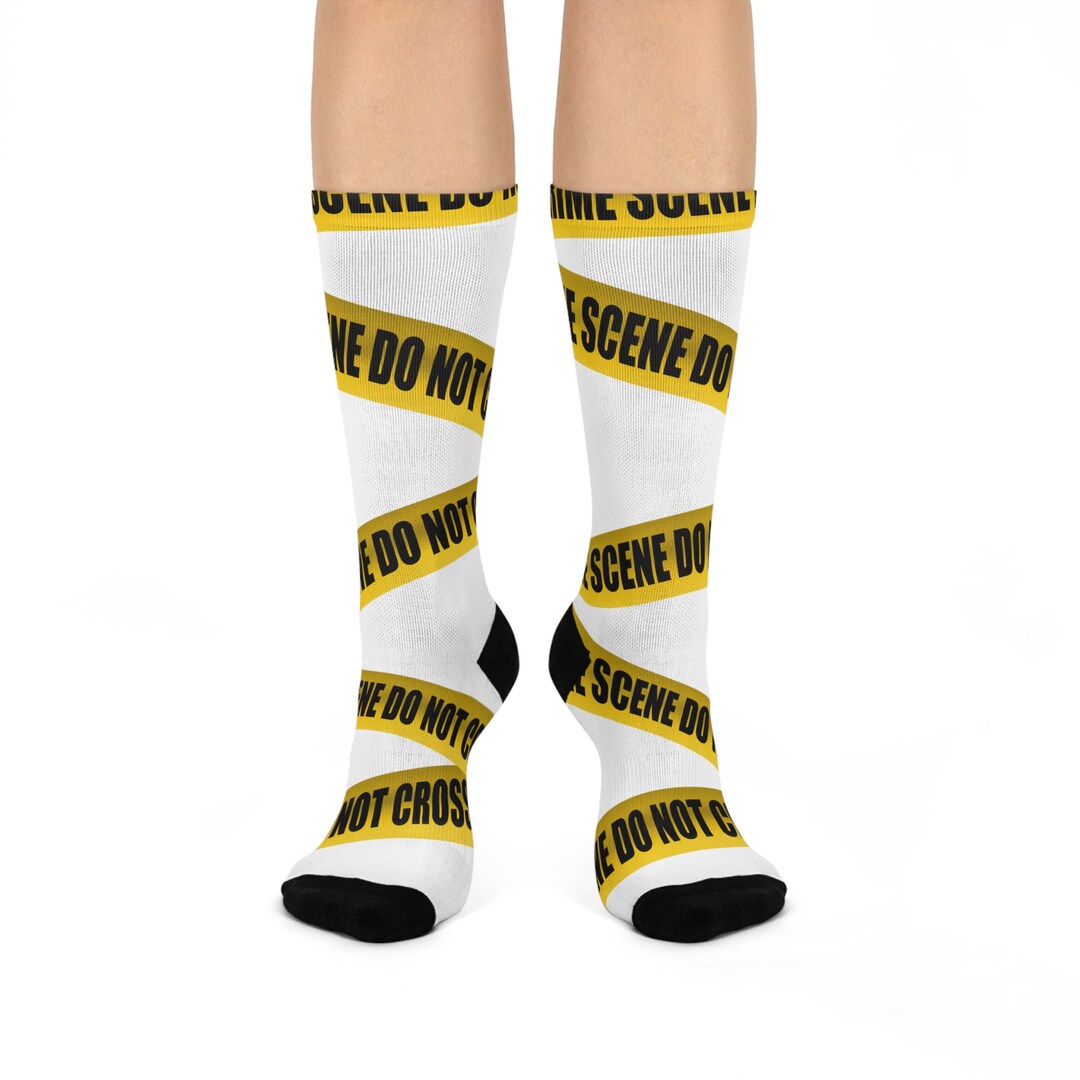Print on Demand Crime Scene Tape Cushioned Crew Socks Crime Scene ...