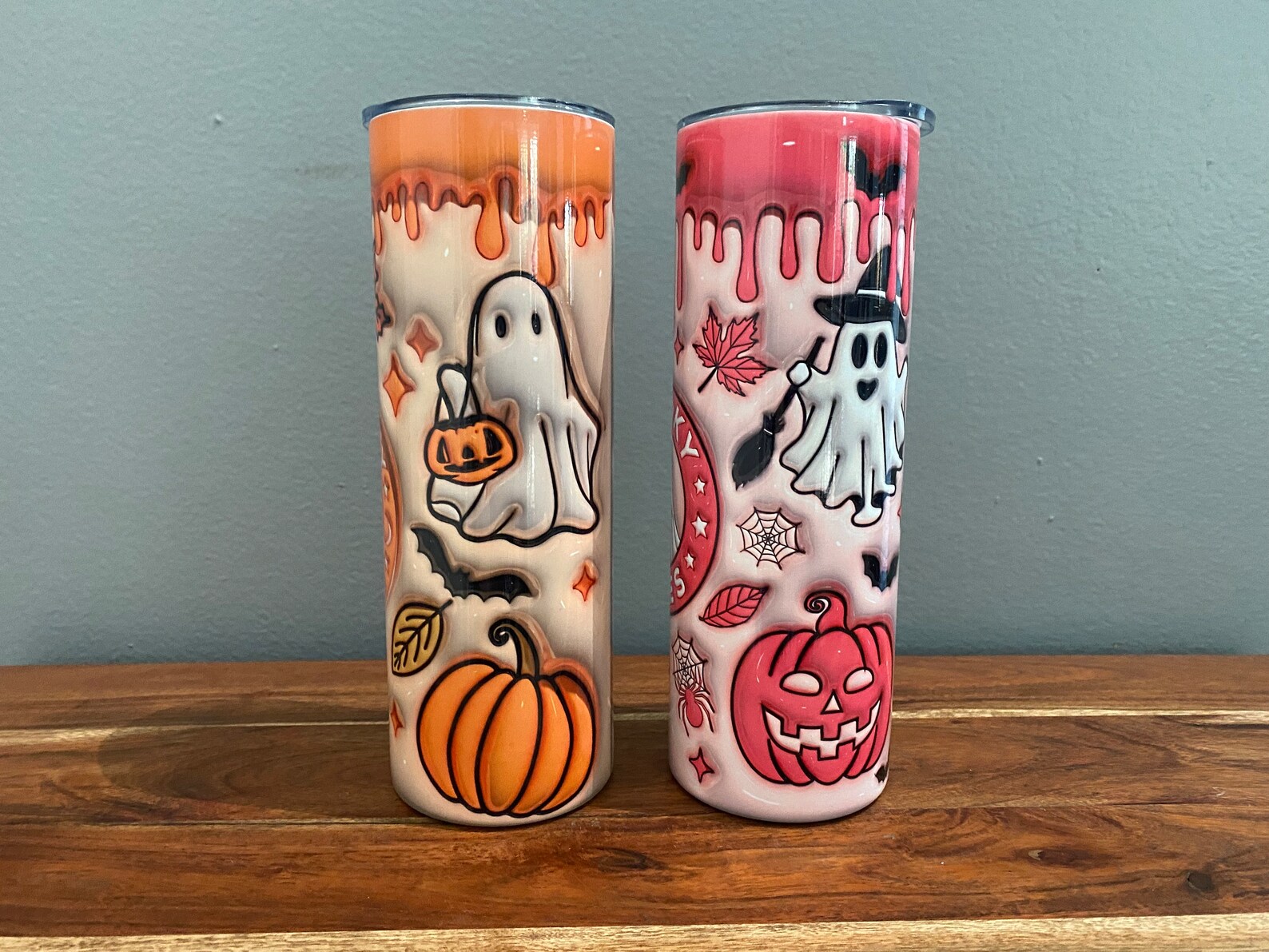 Halloween 3D Puff Like Spooky Vibes Ghost Fall Pumpkin Tumbler - Etsy
