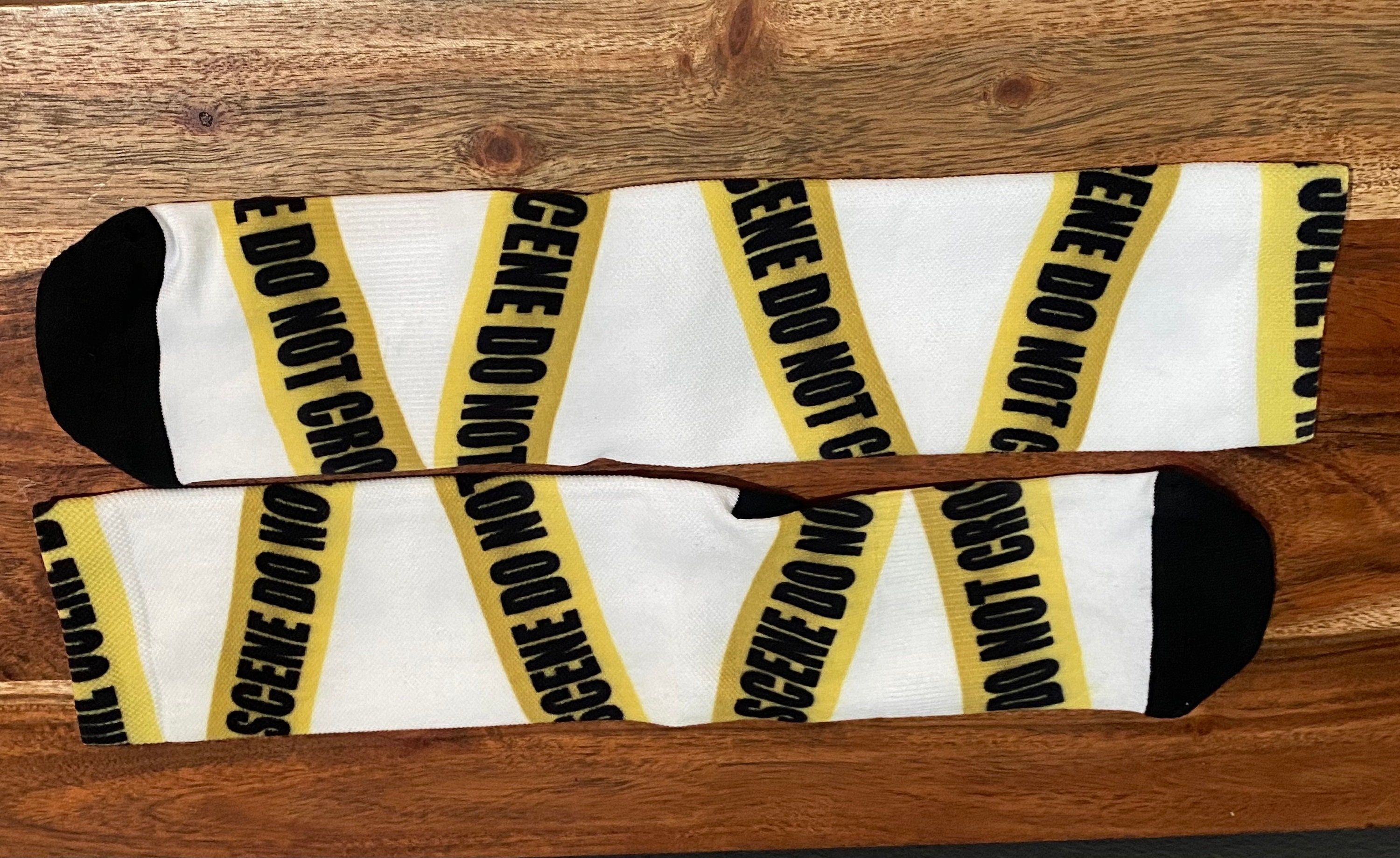 Print on Demand Crime Scene Tape Cushioned Crew Socks Crime Scene ...