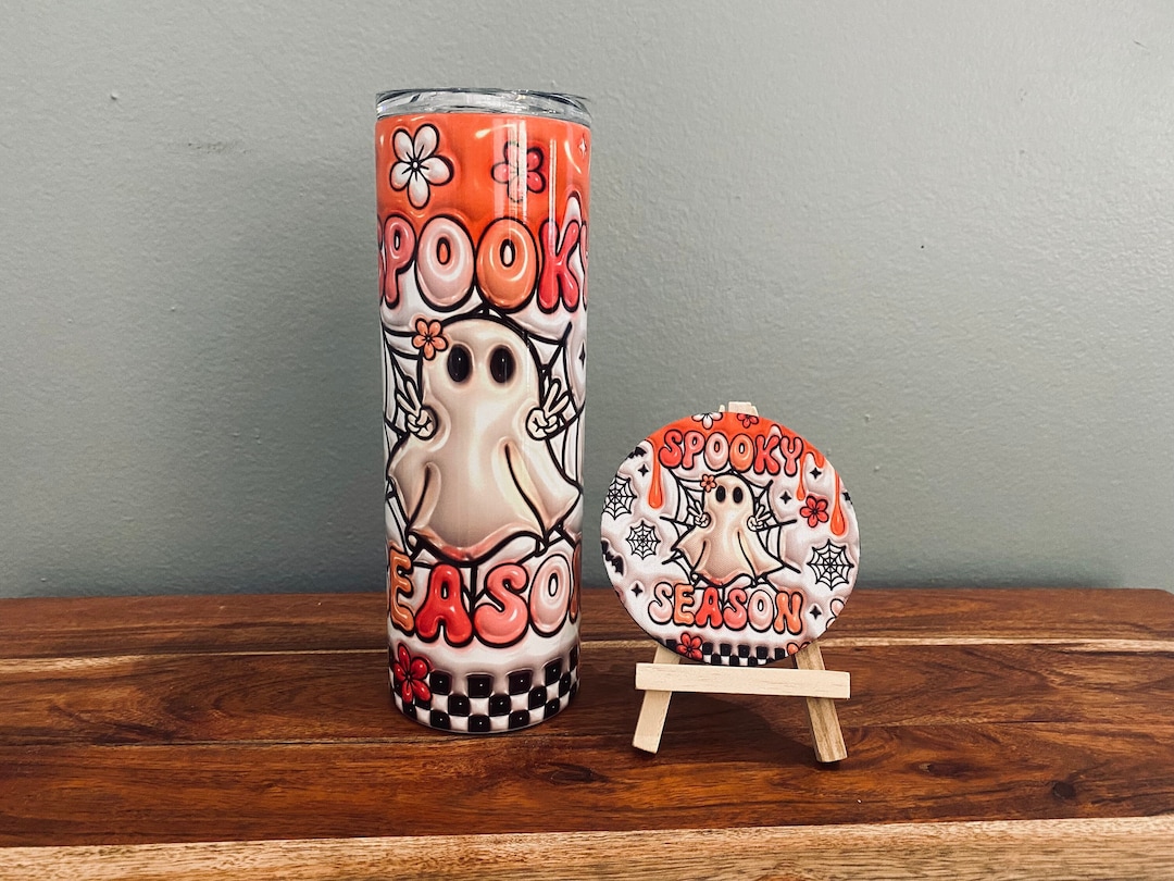 Groovy Halloween 3D Puff Effect Spooky Season Ghost Peace Sign Tumbler ...