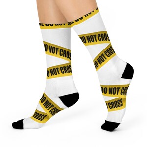 Print on Demand Crime Scene Tape Cushioned Crew Socks Crime Scene ...