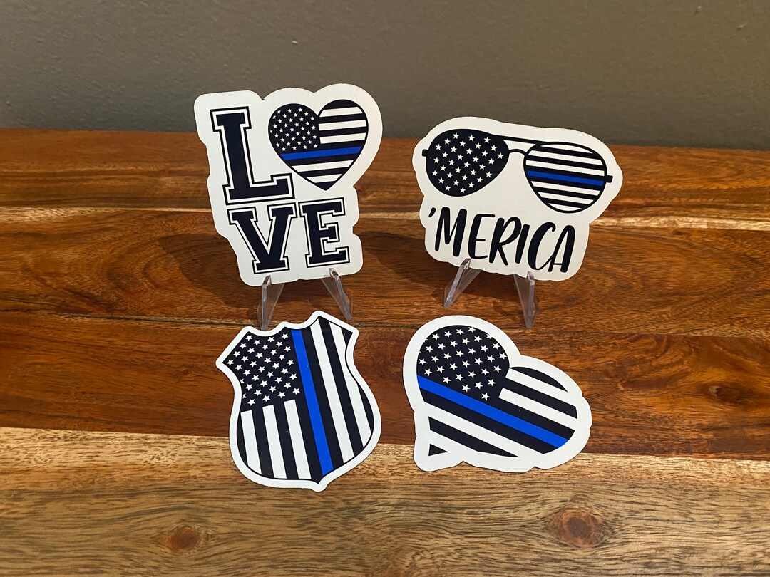 Thin Blue Line LOVE Shield Heart America Stickers Magnets Police ...