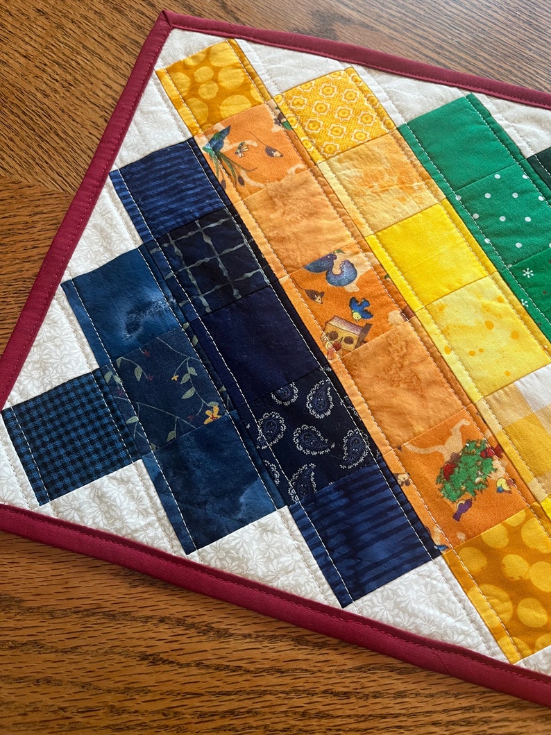 Quilted Table Runner, Rainbow Quilted Table Topper, Colorful Mosaic ...