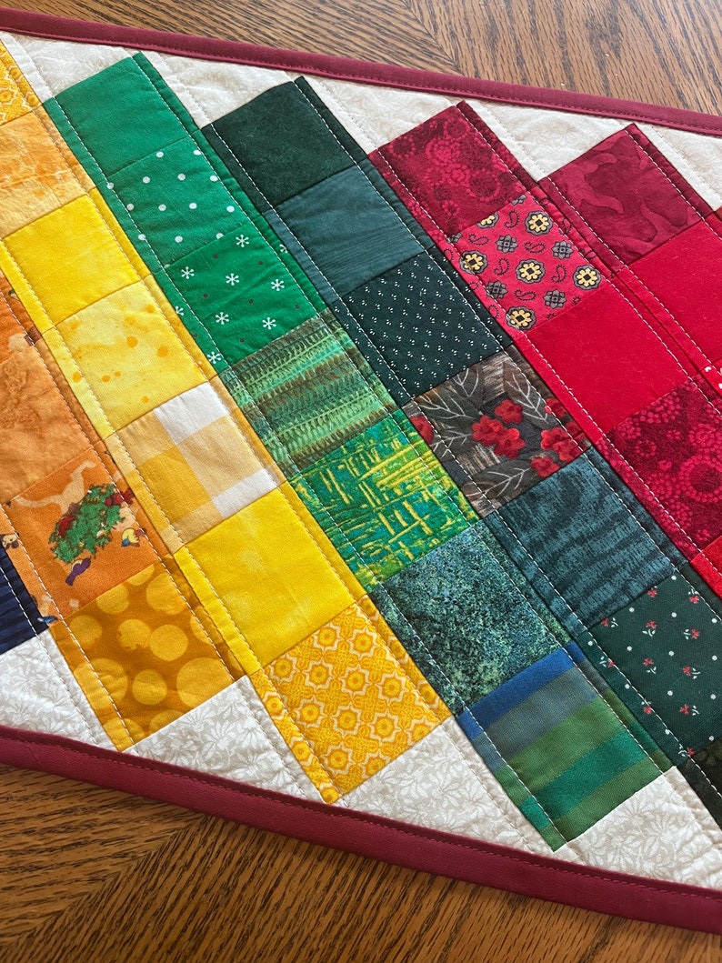 Quilted Table Runner, Rainbow Quilted Table Topper, Colorful Mosaic ...