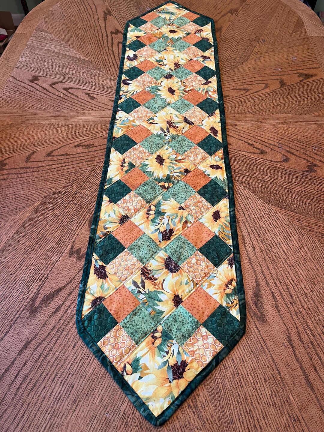 Quilted Table Runner, Sunflower Summer Theme, Yellow and Green Scrap ...