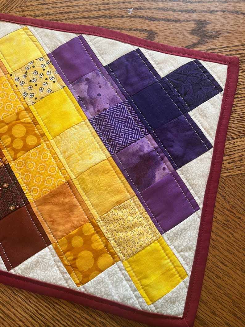 Quilted Table Runner, Rainbow Quilted Table Topper, Colorful Mosaic Scrap Quilt Table Runner ...