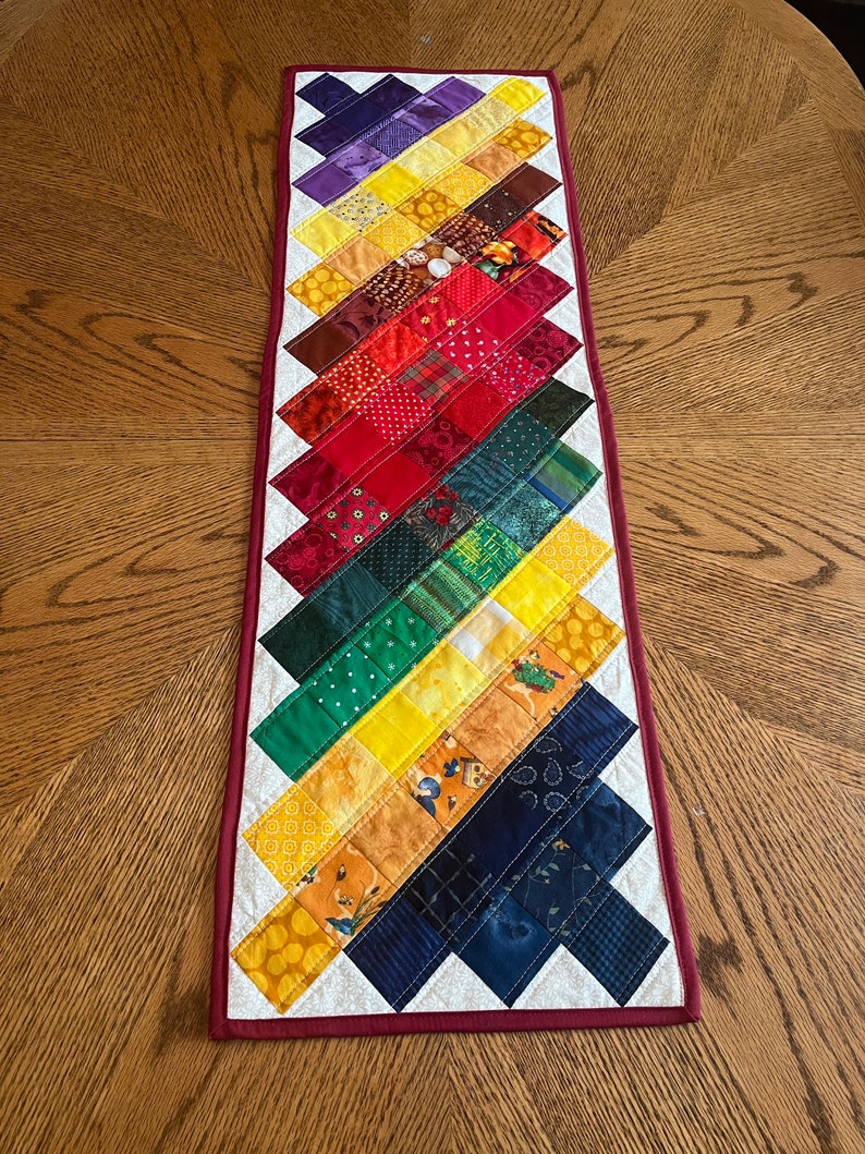 Quilted Table Runner, Rainbow Quilted Table Topper, Colorful Mosaic ...